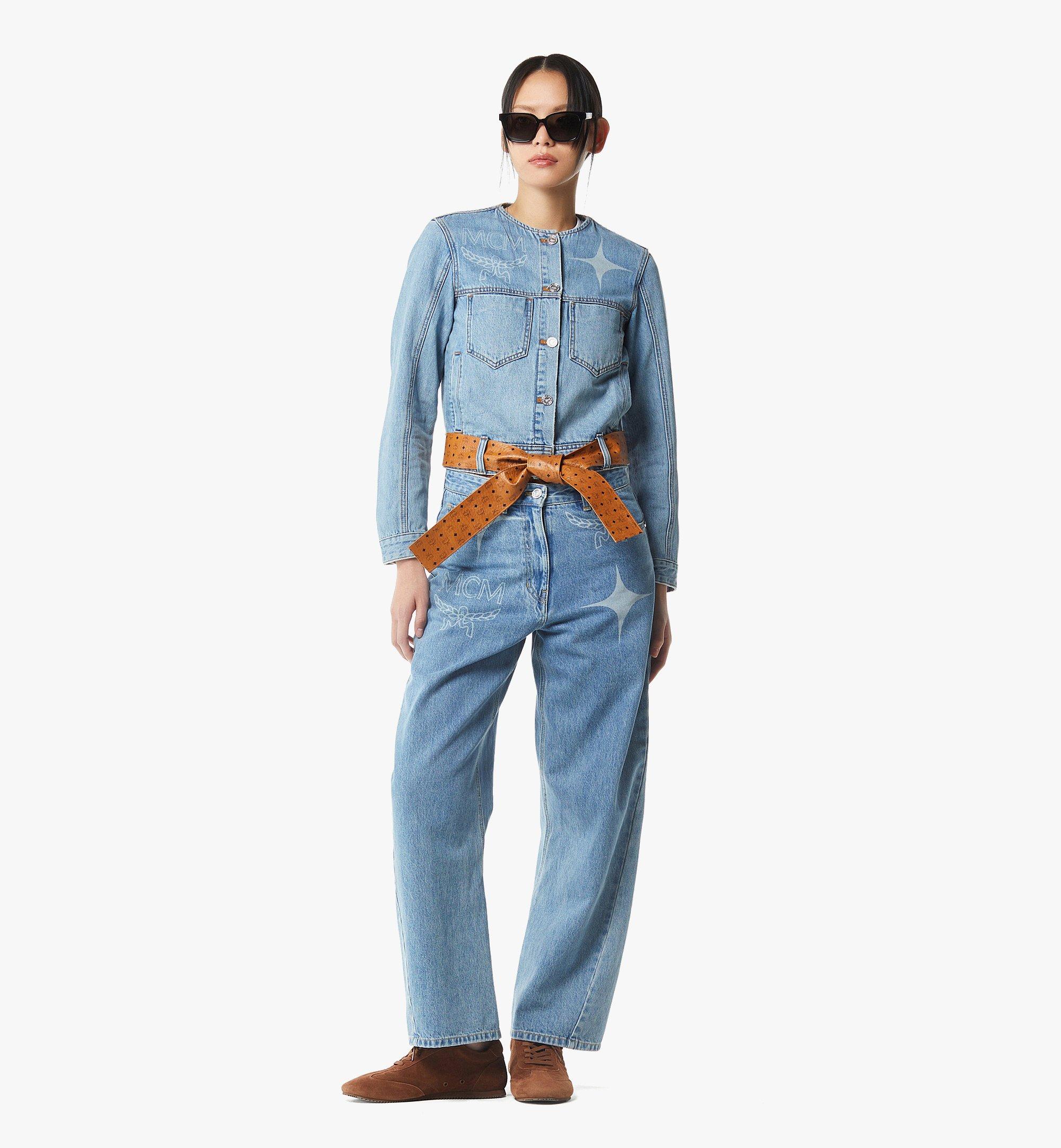 40 IT Constellation Denim Jacket With Monogram Leather Belt Blue | MCM ®CN