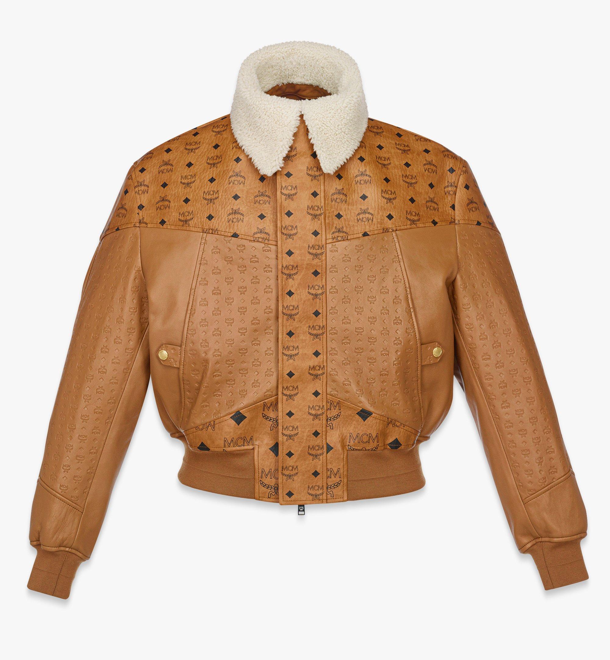 X-Large Shearling Bomber Jacket in Visetos Leather Mix Cognac | MCM ®US