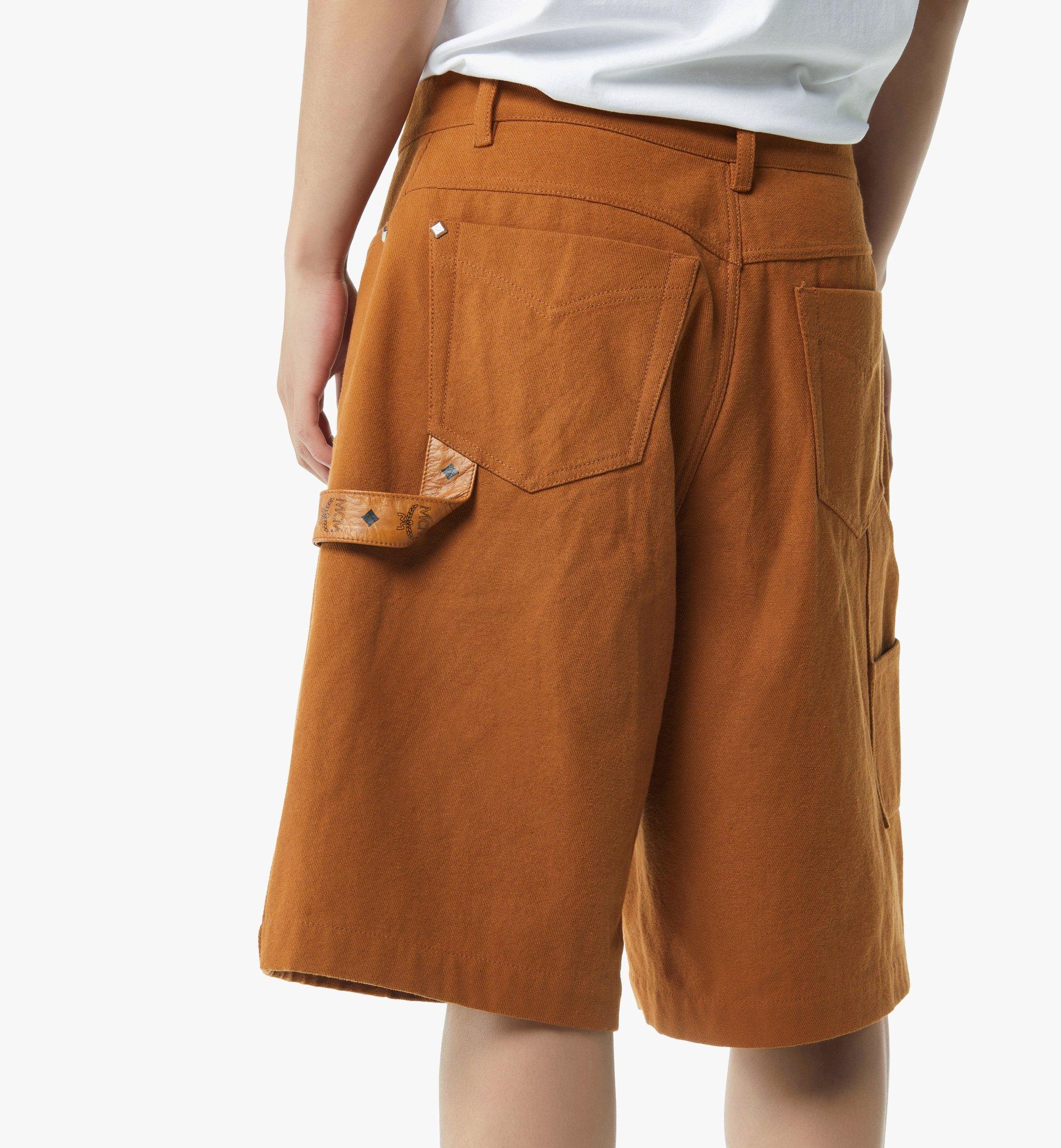 46 IT Shorts in Cotton Twill and Monogram Print Leather Cognac | MCM ®UK