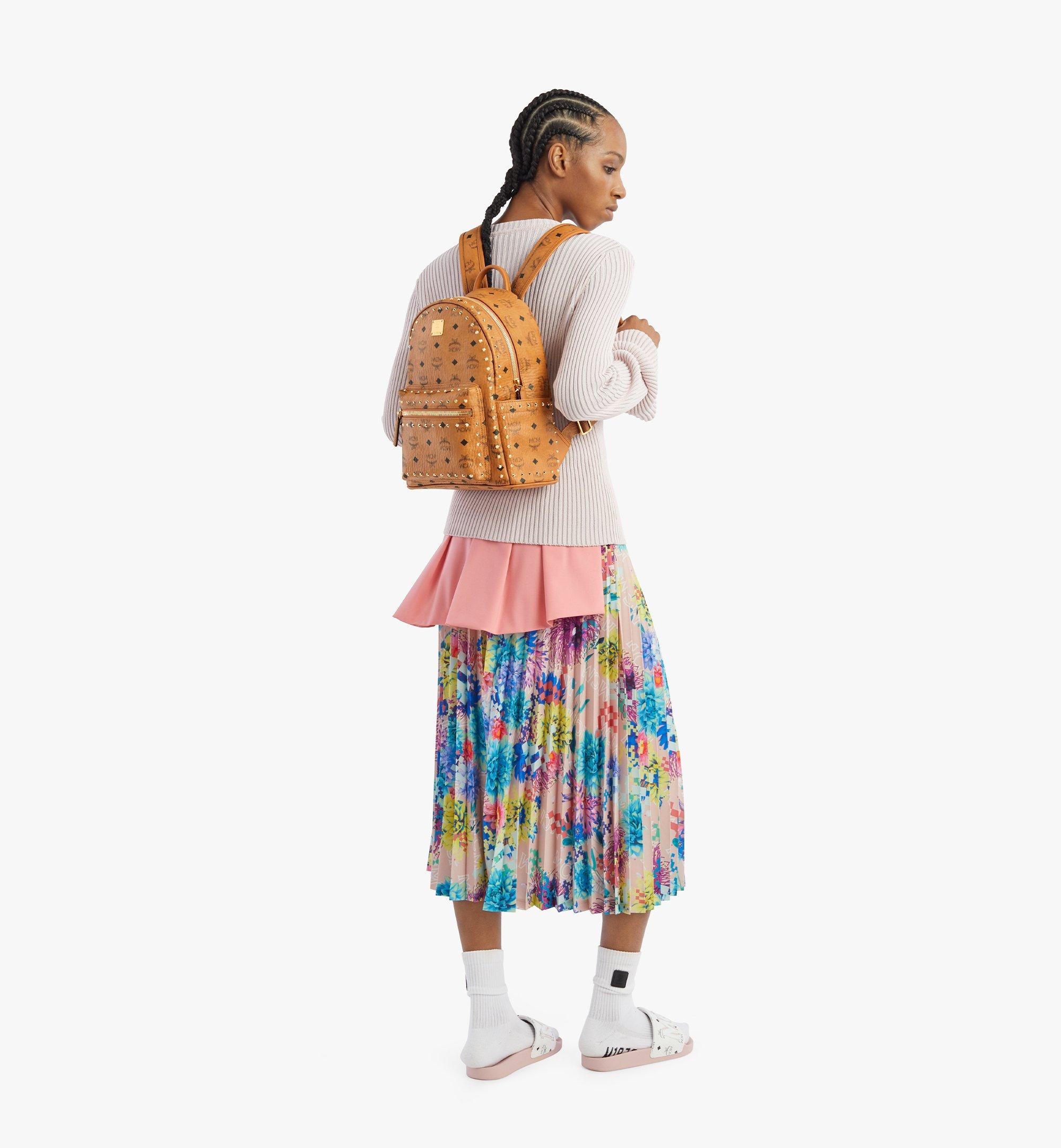 Small Stark Backpack in Studded Outline Visetos Cognac | MCM ®CN