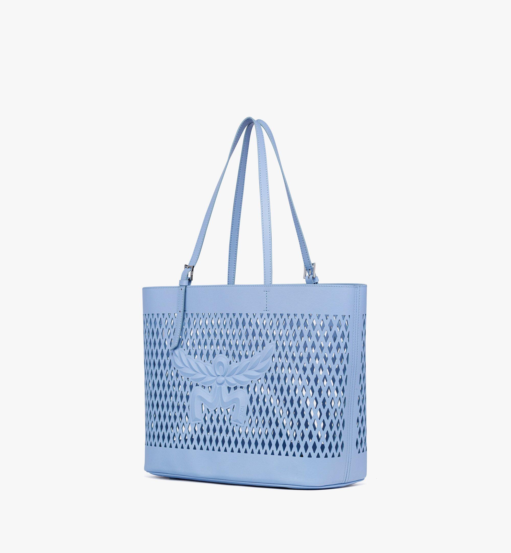 Medium Himmel Shopper in Perforated Calfskin Leather Blue | MCM ®US