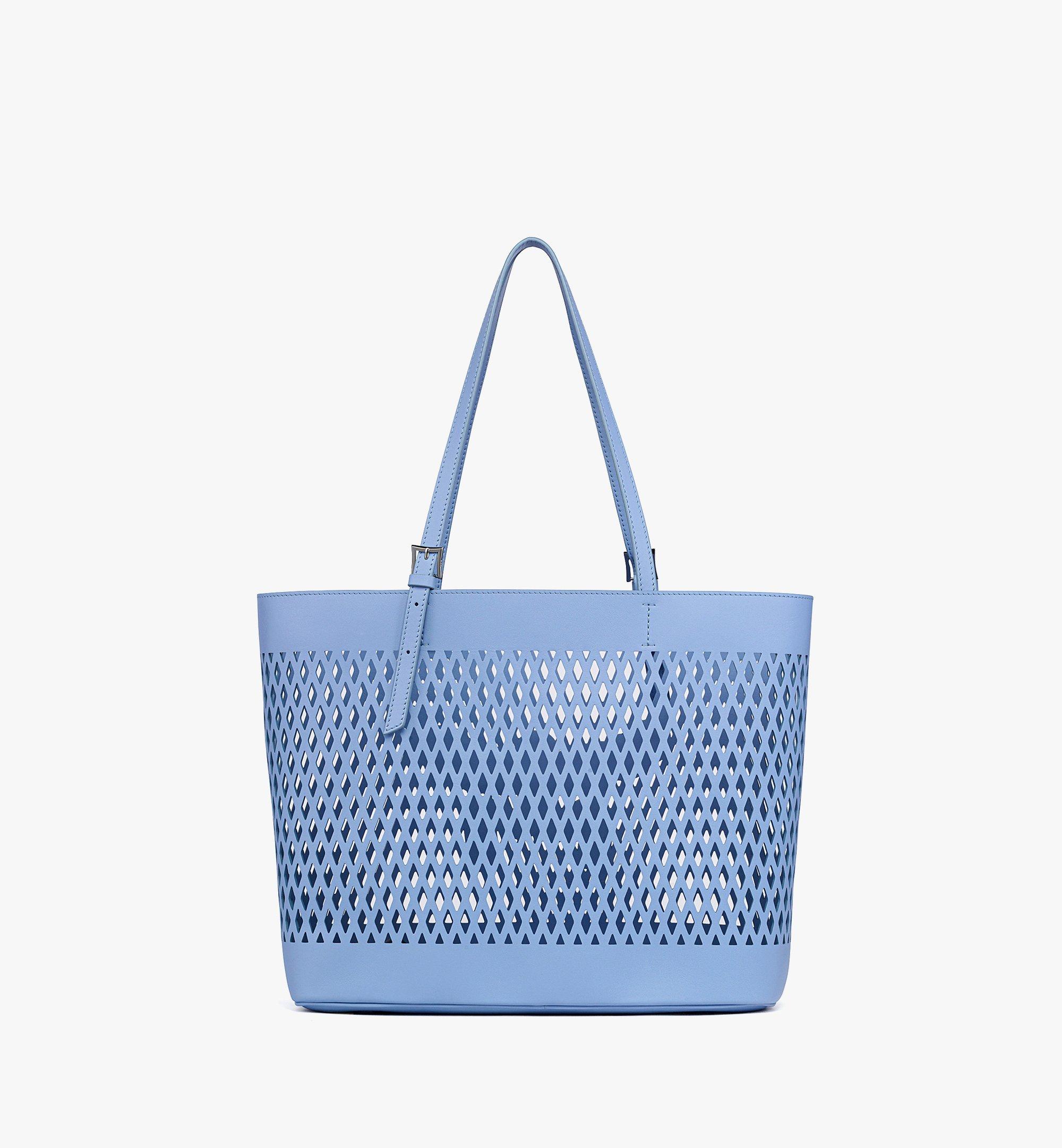 Medium Himmel Shopper in Perforated Calfskin Leather Blue | MCM ®US