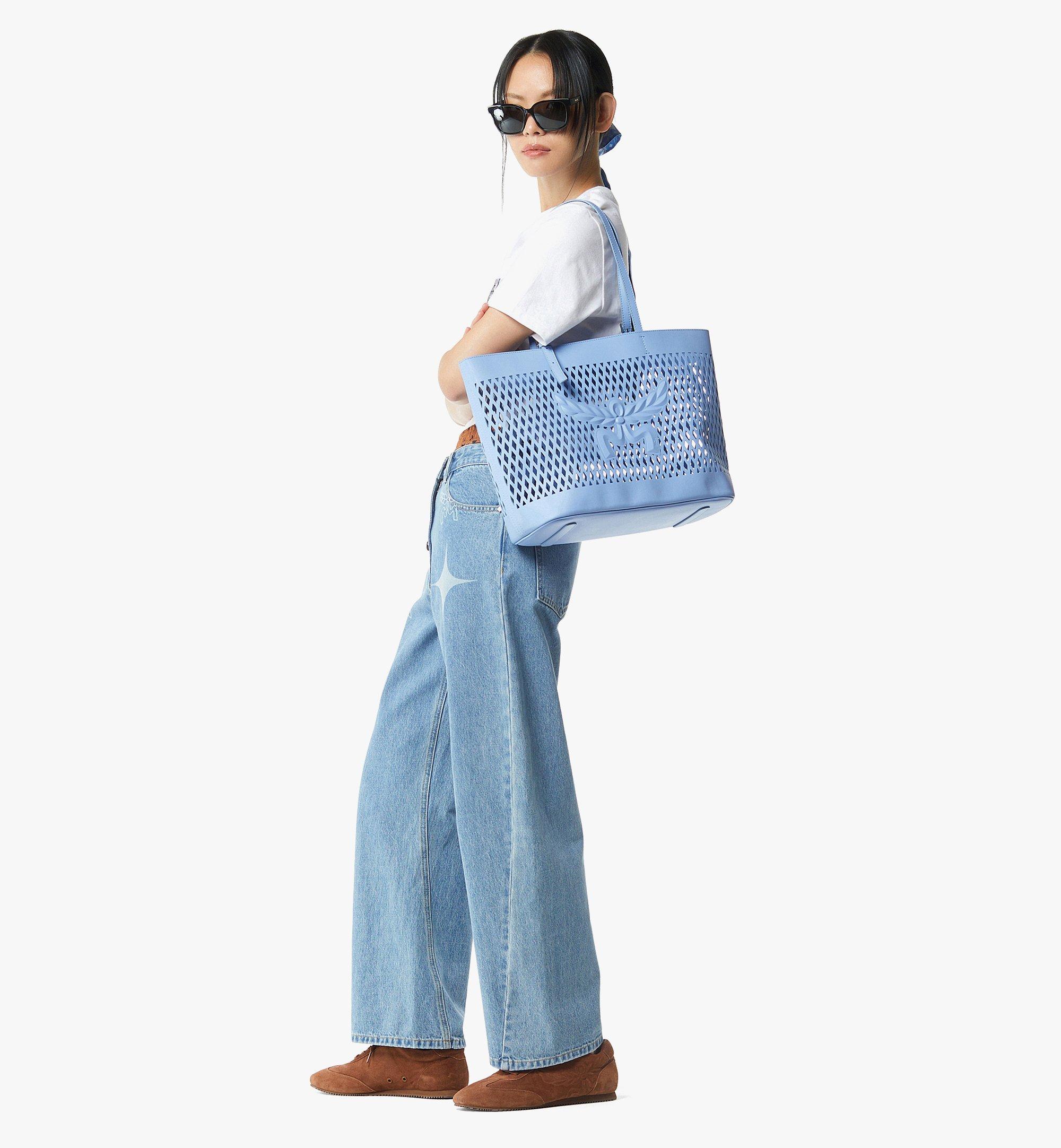 Medium Himmel Shopper in Perforated Calfskin Leather Blue | MCM ®US