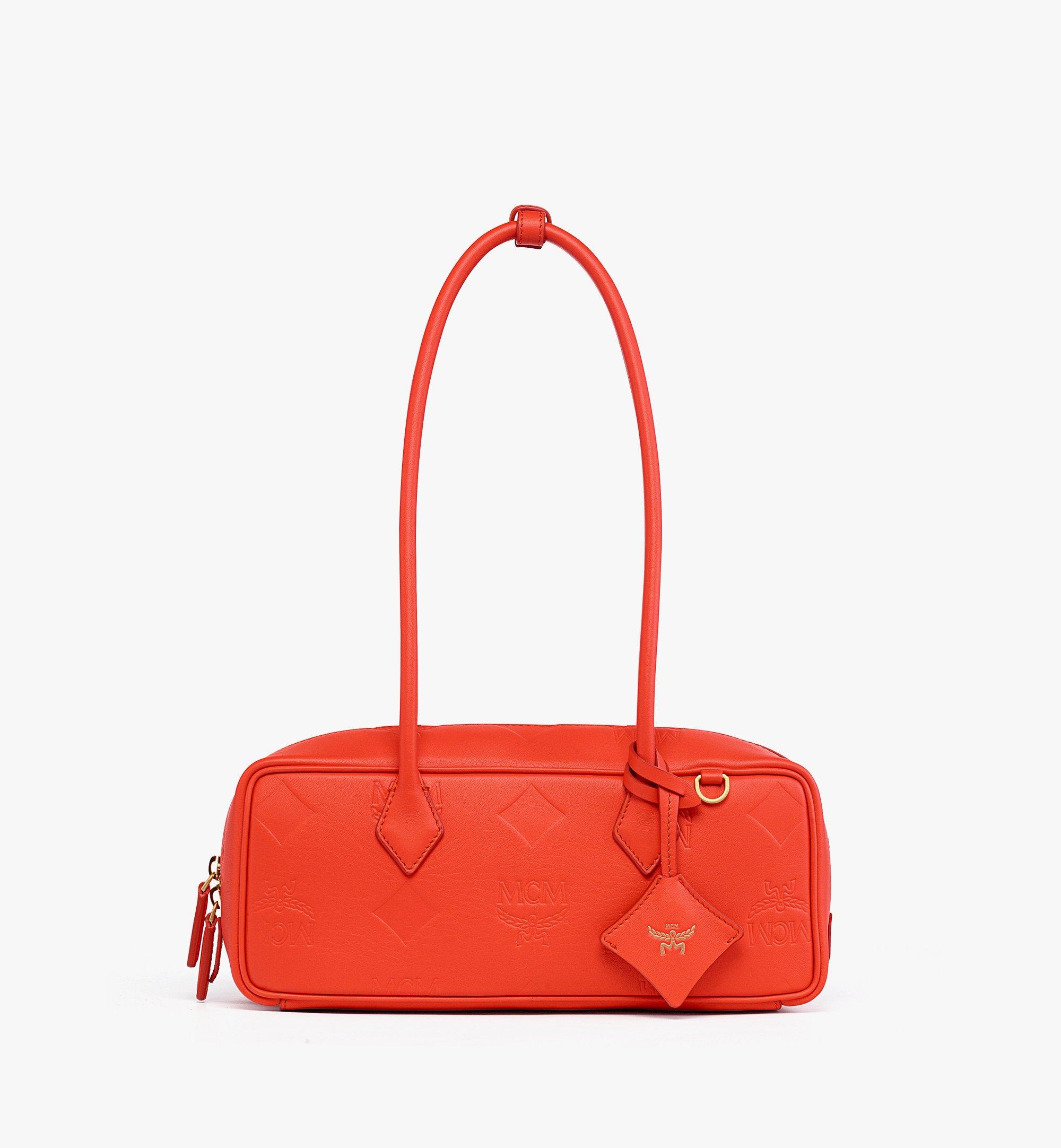 Small Aren East-West Schultertasche aus Leder mit Maxi-Monogramm Orange ...