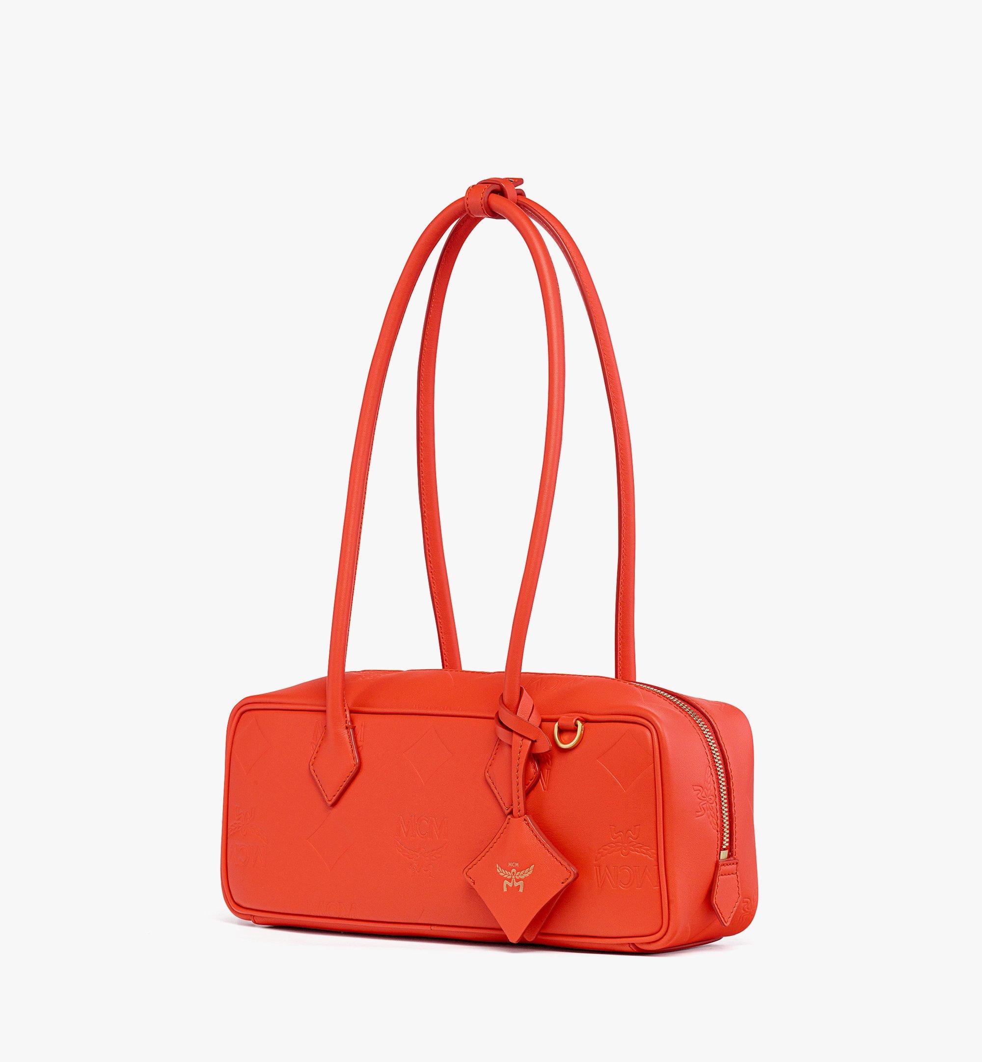 Small Aren East-West Schultertasche aus Leder mit Maxi-Monogramm Orange ...